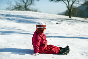 Little girl is playing outside in cold winter. Royalty-Free Stock Image ...