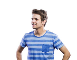 Stylish handsome young man posing. Studio shot on white background ...