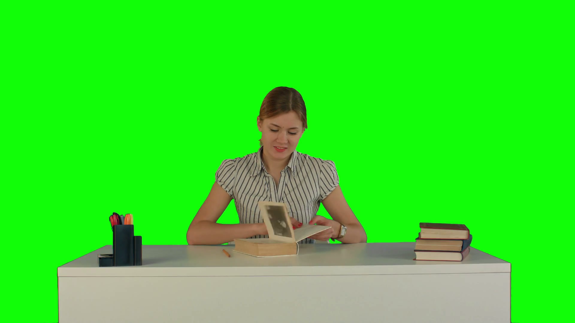 Student Reading Book On Green Screen Stock Footage SBV-305591500 ...