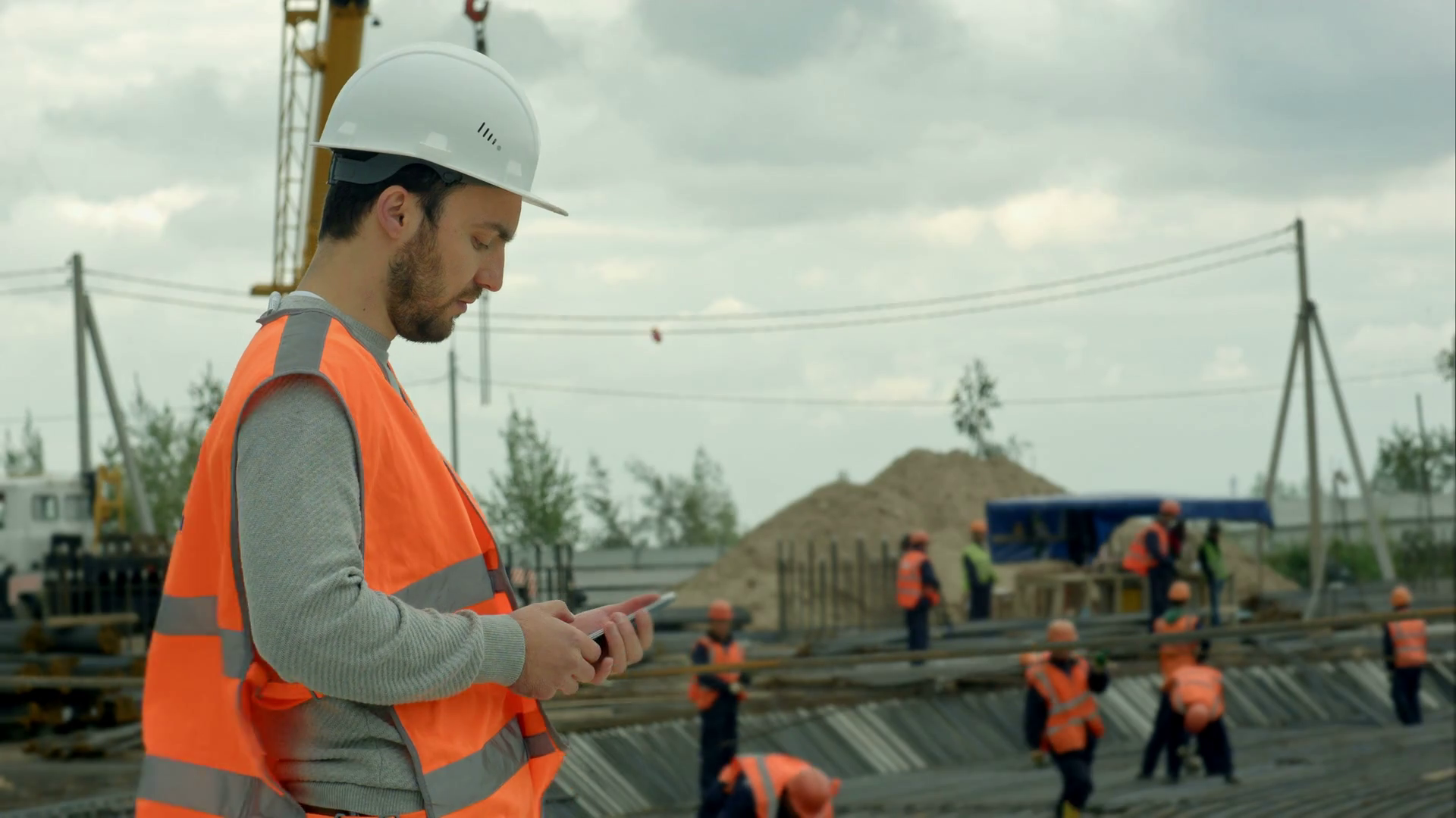 Construction Worker Talking On Phone At Stock Footage SBV-305715617 ...