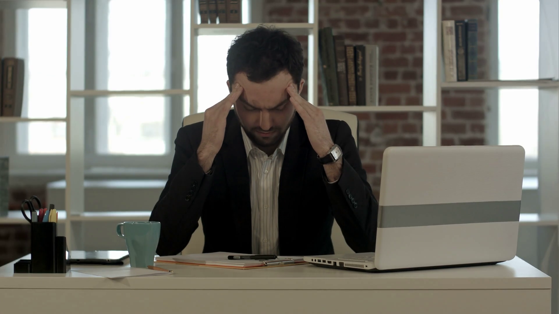 Depressed Businessman Sitting At Computer Stock Footage SBV-304386993 ...