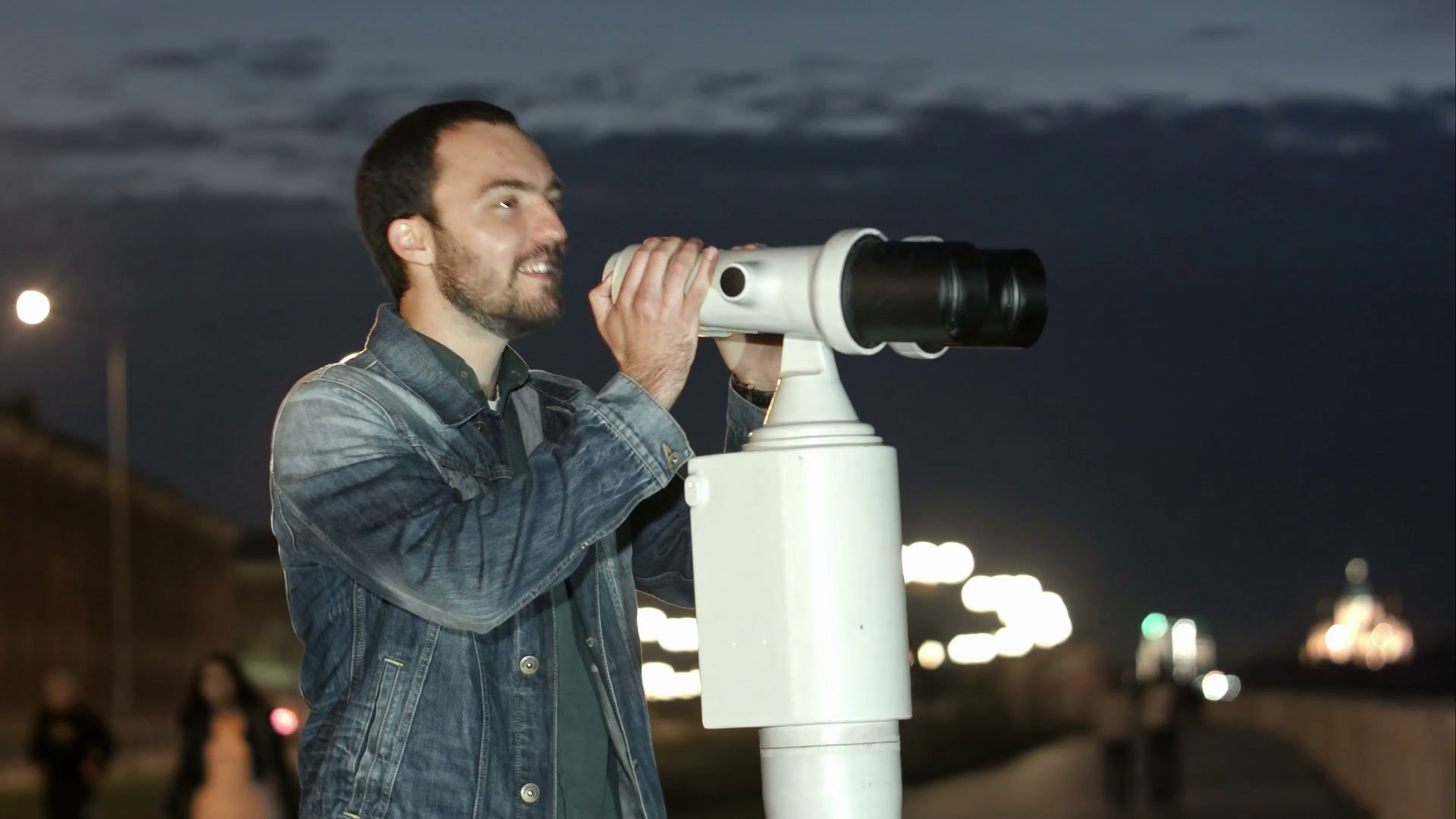 Man Using Coin Operated Telescope Enjoying Stock Footage SBV-304477248 ...