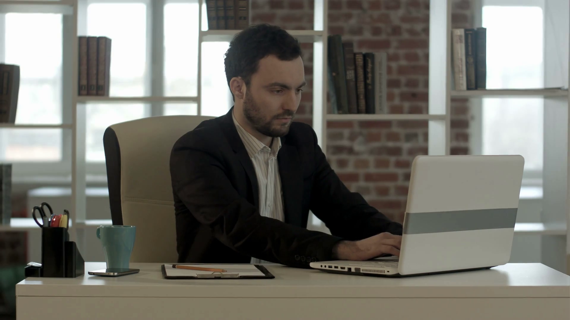 Panicking Businessman In Horror Looking At Stock Footage SBV-304386345 ...