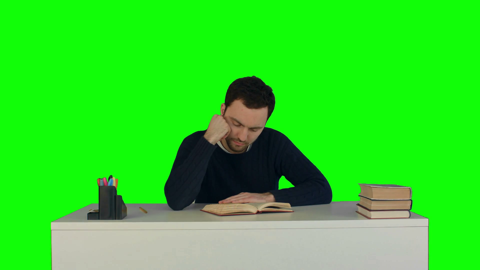 Tired Man Reading Book In Library On Green Stock Footage SBV-305591359 ...