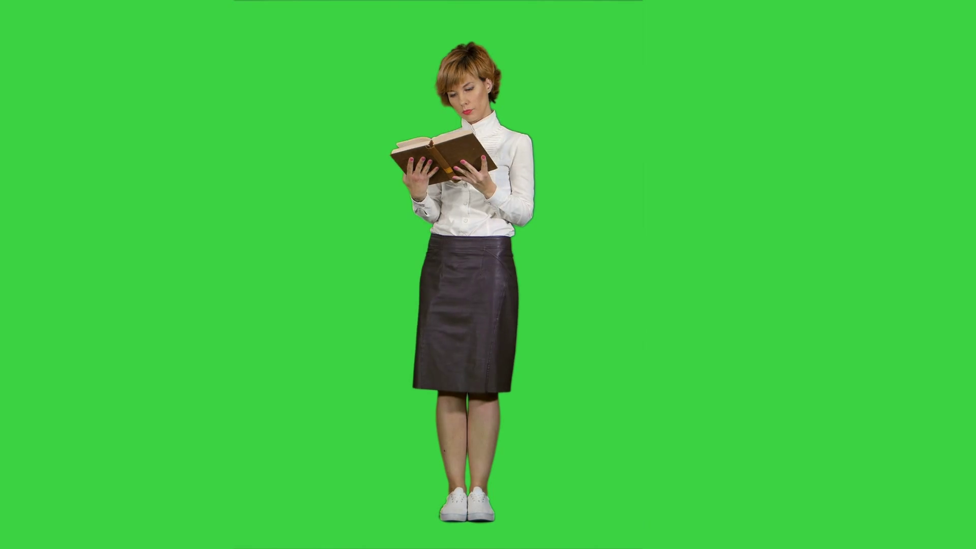 Woman Standing Reading Book On Green Screen Stock Footage SBV-316687945 ...