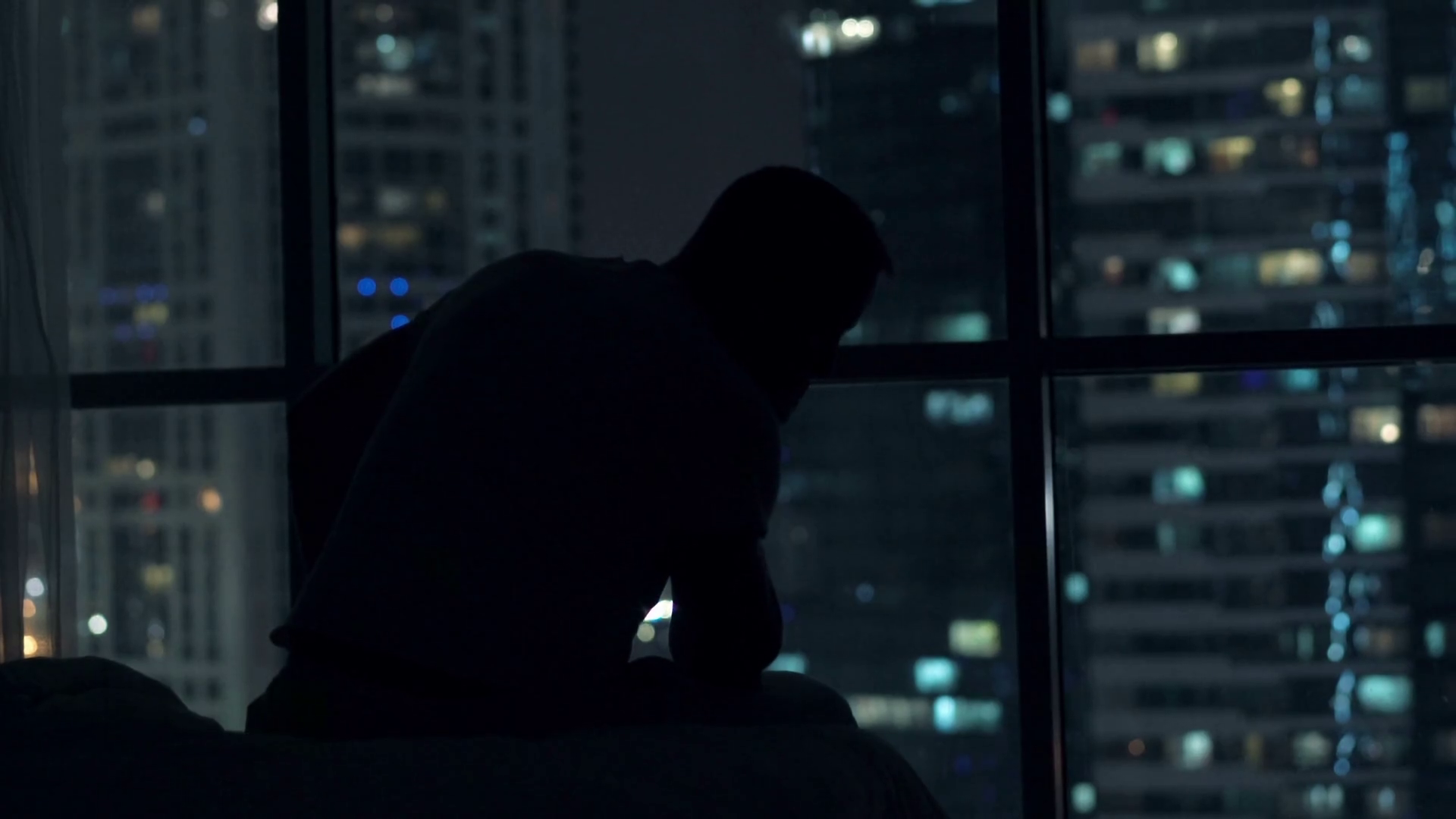 Sad Unhappy Man Sitting On Bed Close To Stock Footage SBV-310947693 ...