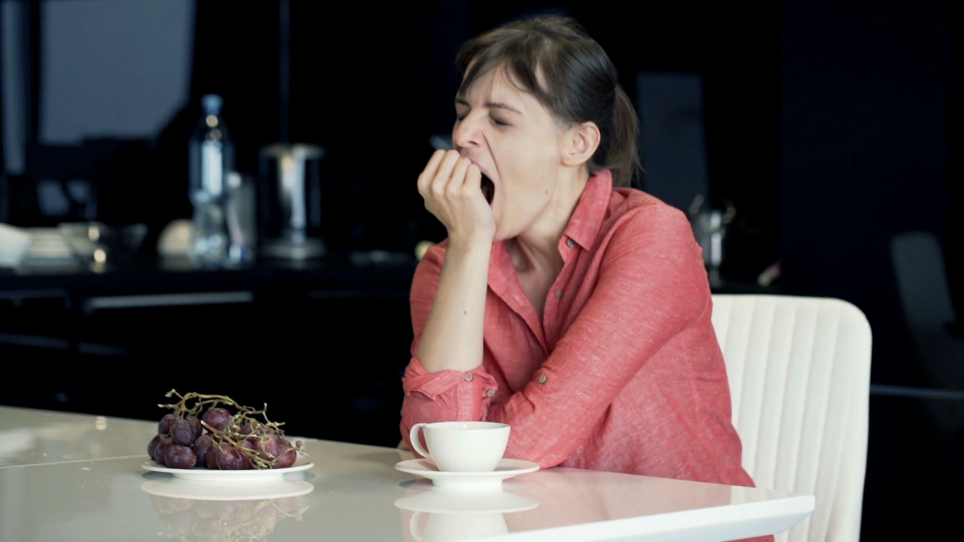 Relaxed Young Woman Yawning Drinking Table Stock Footage SBV-307151479 ...