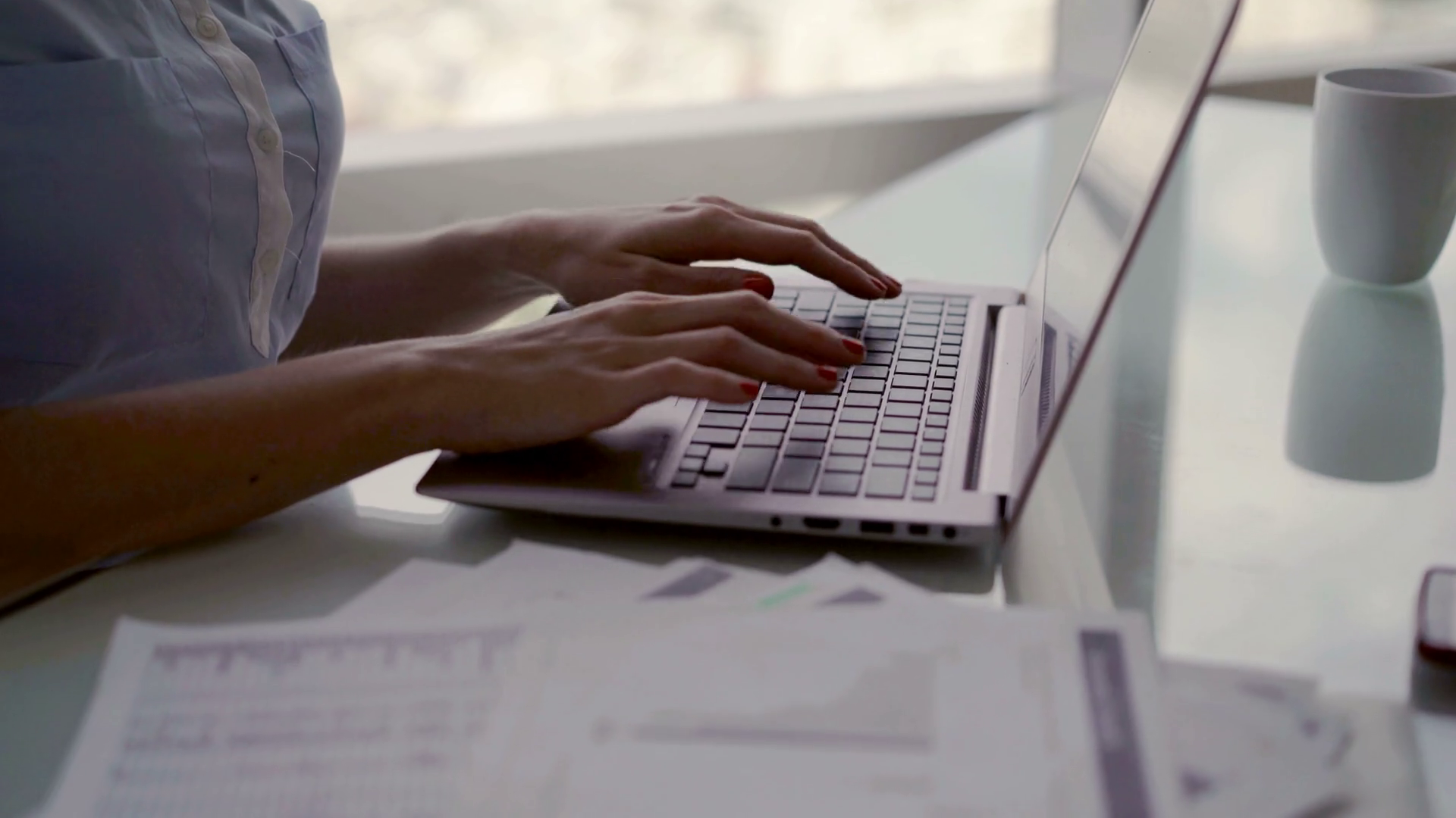 Businesswoman Hands Working On Laptop Desk Stock Footage SBV-320539334 ...