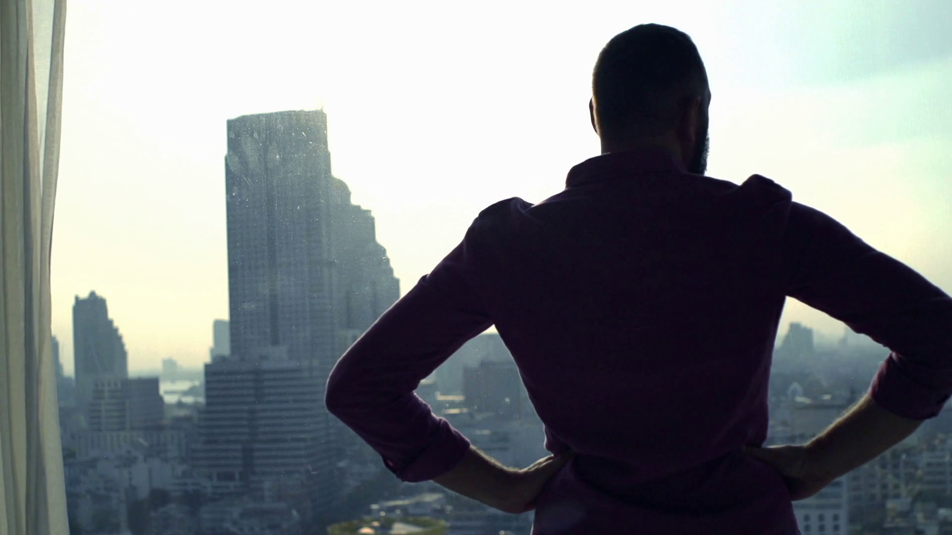 Man Gazing Out Window City View In Super Stock Footage SBV-313623067 ...