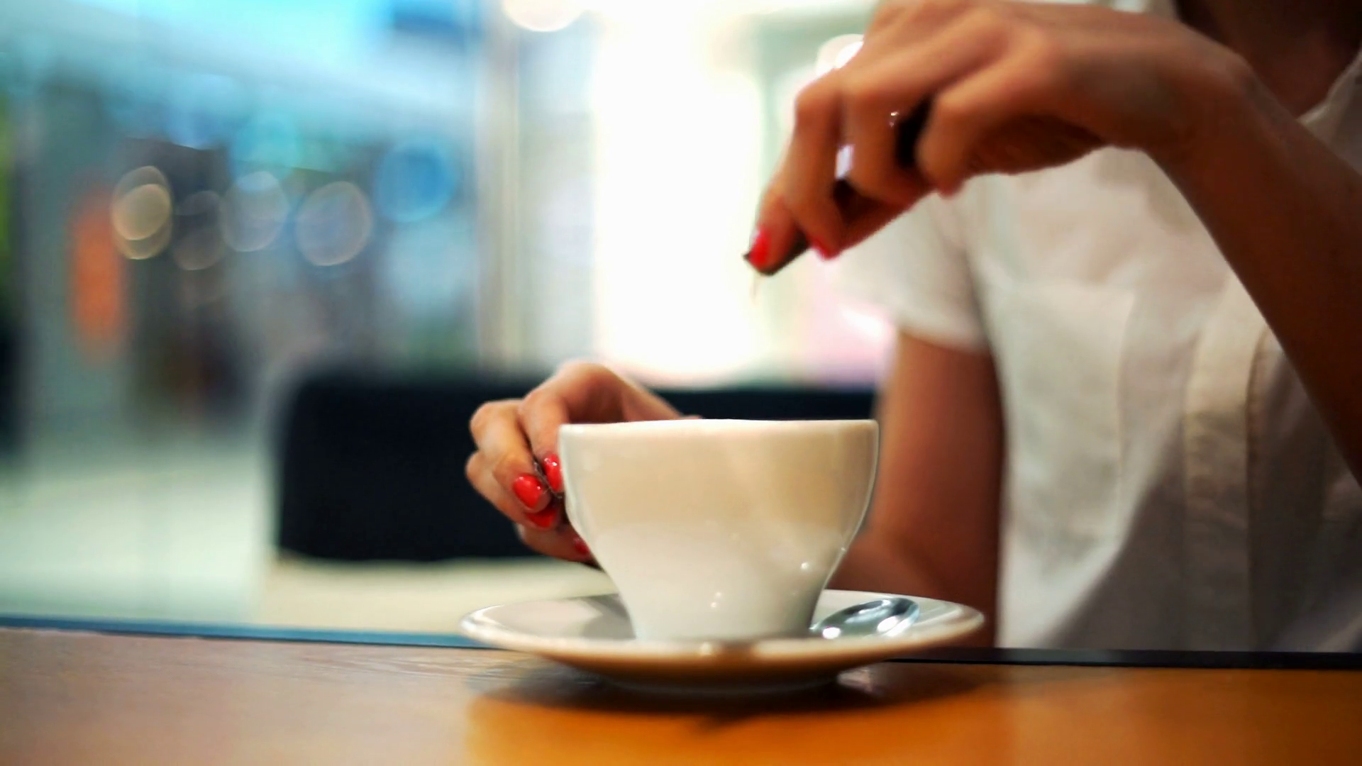 Young Woman Adding Sugar Into Coffee Mixing Stock Footage SBV-316298761 ...