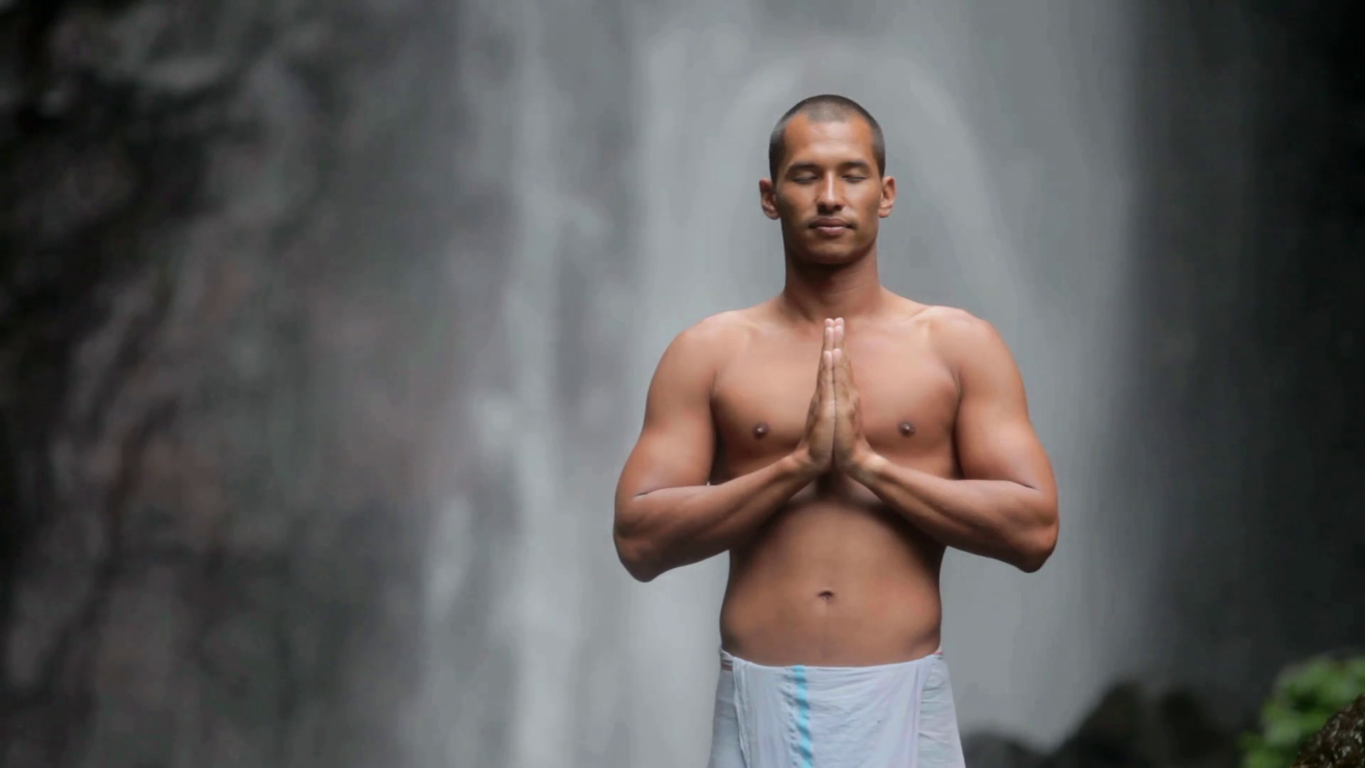 Handsome Man Feeling Good Under Waterfall In Stock Footage SBV ...