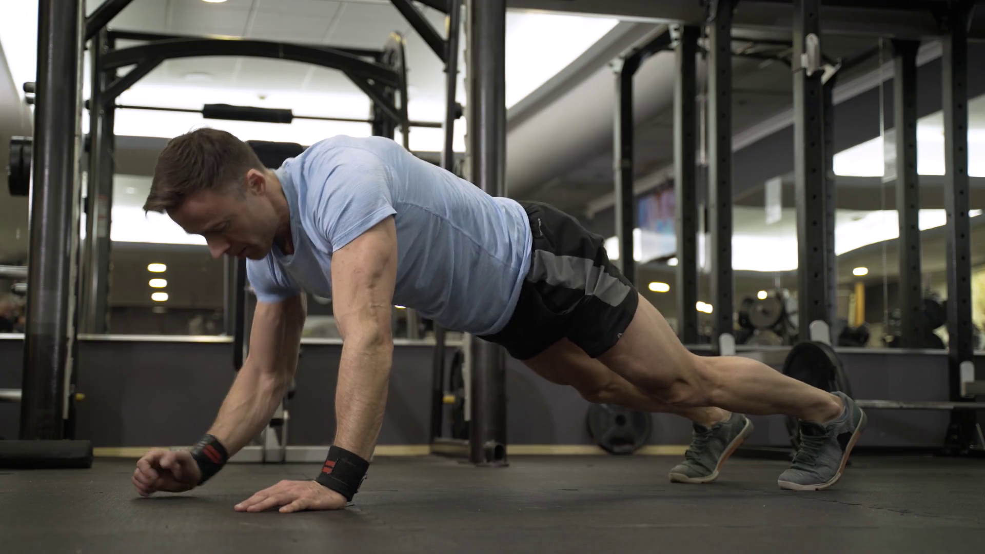 Muscular Man Practicing Elbow Plank Exercise Stock Footage SBV ...