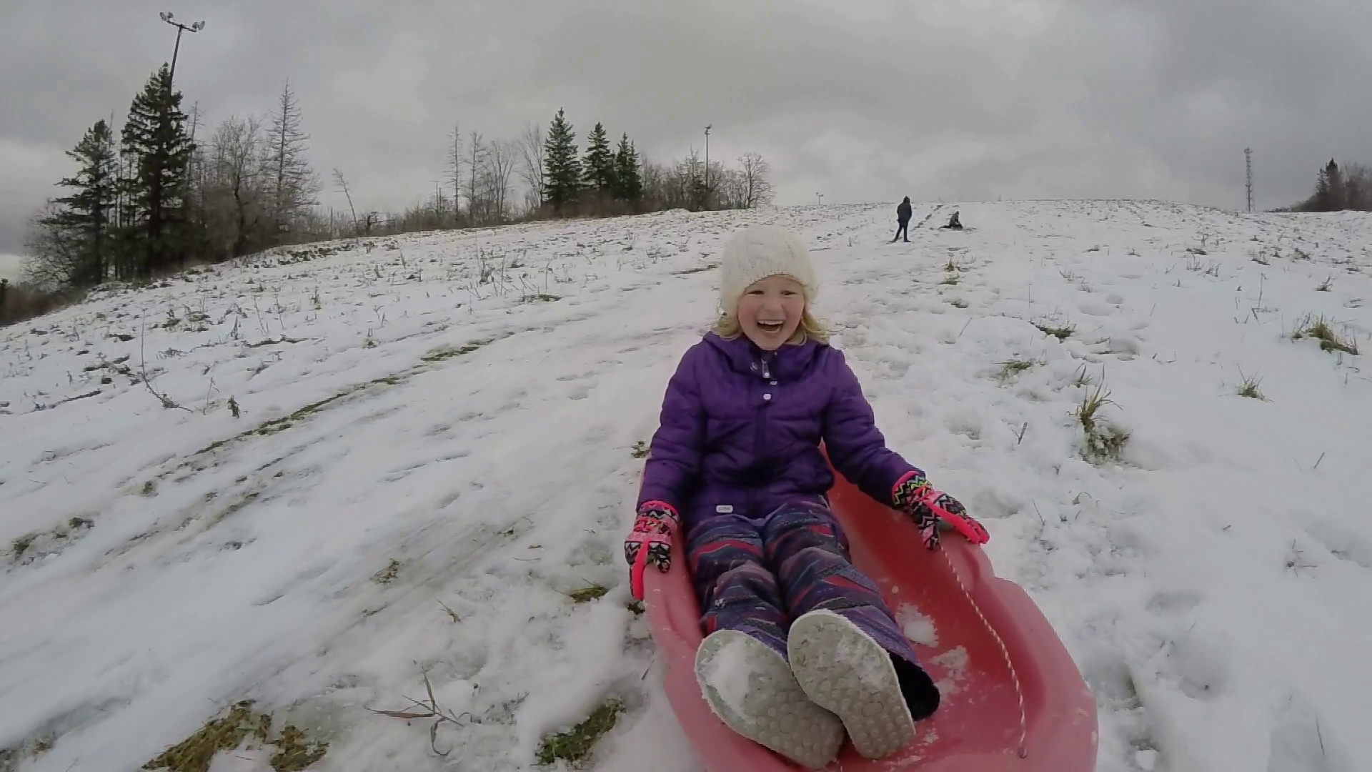 Girl Slow Motion Sledding On Snow Hill Stock Footage SBV-310995314 ...