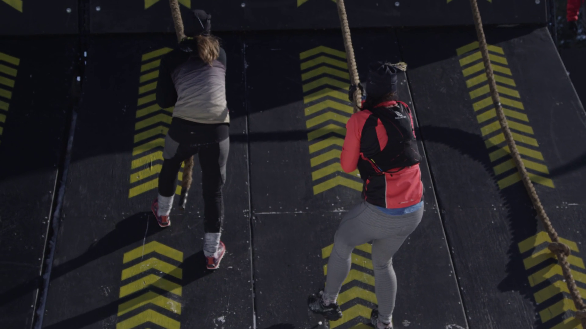 Obstacle Race Women Racing Climbing Rope Stock Footage SBV-352200100 ...