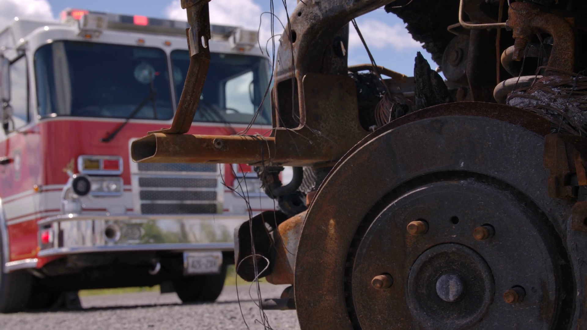 Burnt Up Car Fire Truck On Road Accident Stock Footage SBV-351941369 ...