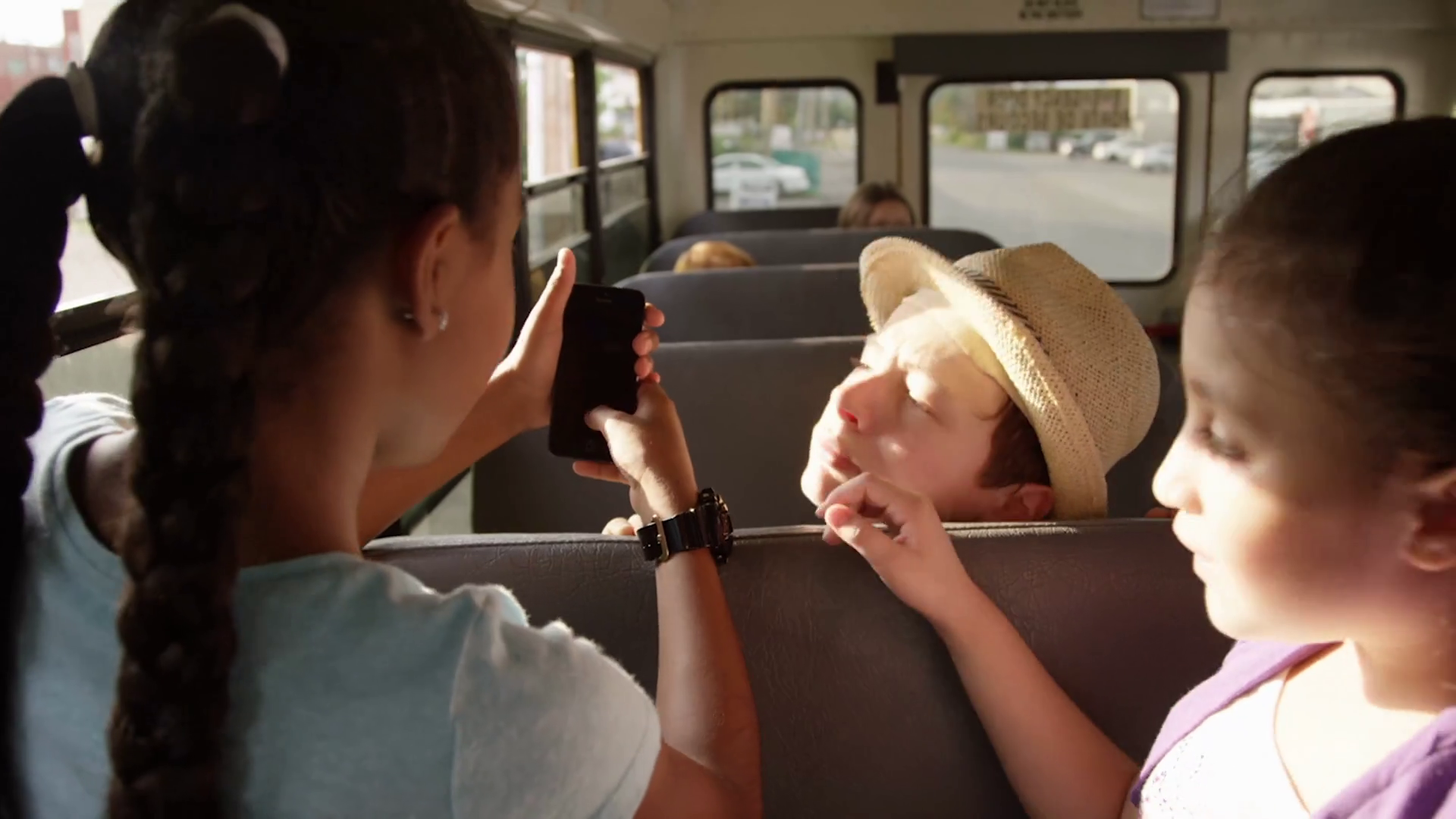 Children Riding School Bus To Class Texting Stock Footage SBV-348392722 ...
