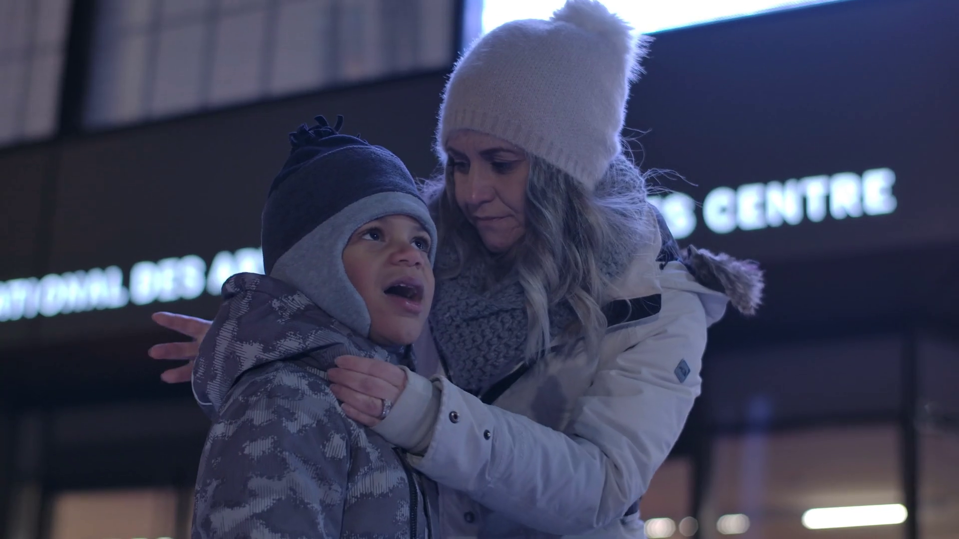 Christmas Family Mother Doing Up Sons Hat In Stock Footage SBV ...