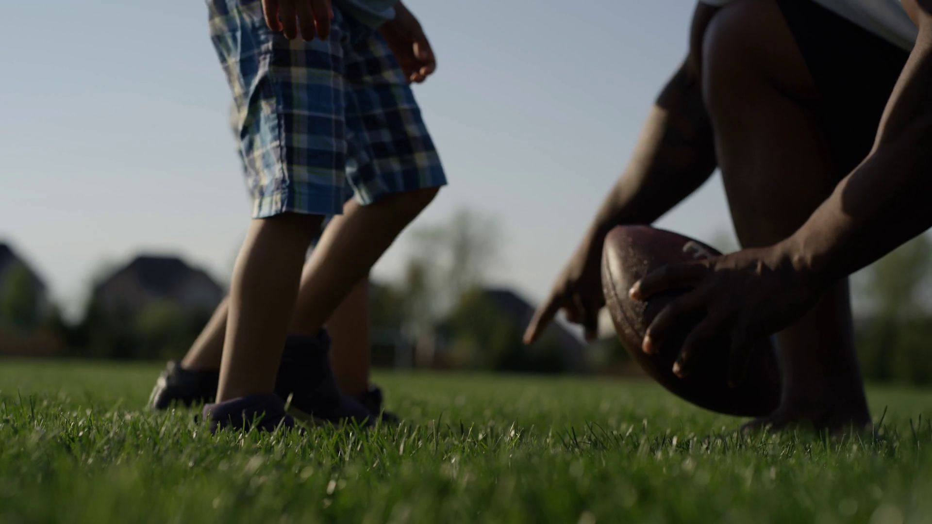 Family Sports Dad Coaching Sons To Kick Stock Footage SBV-347718980 ...