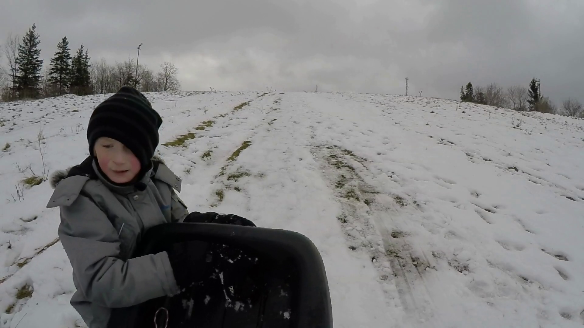 Family Winter Sliding Boy Pulling Sled Up Stock Footage SBV-347718647 ...