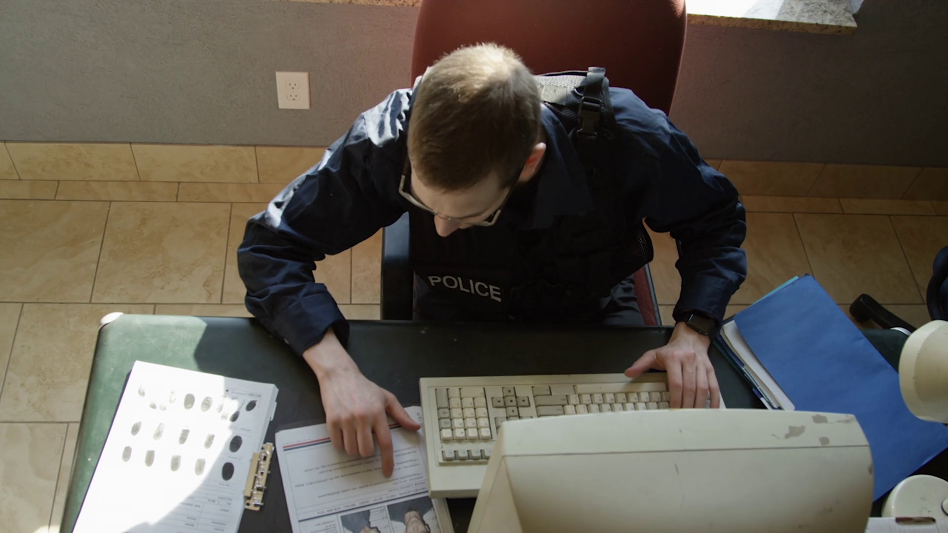 Police Officer Overworked Overhead Shot Of Stock Footage SBV-348391859 ...