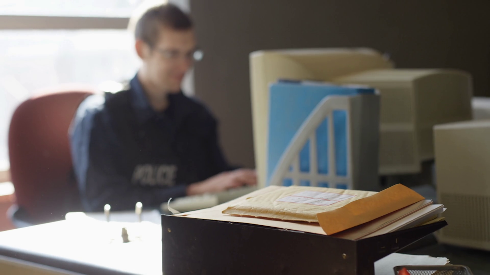 Police Officer Rack Focus To Cop Entering Stock Footage SBV-348391867 ...