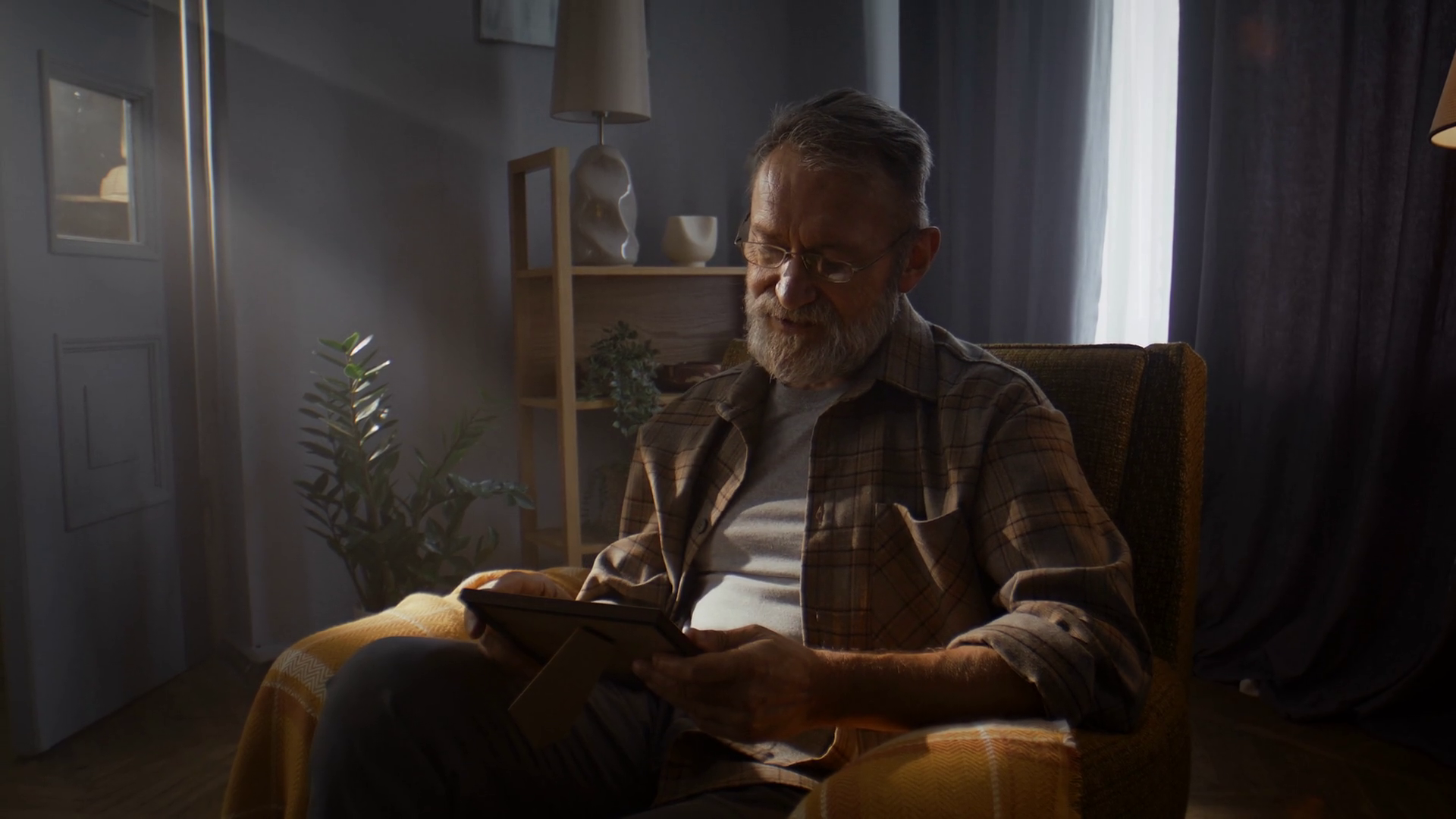 Man In Spectacles Gazes At Photo In Frame Stock Footage SBV-352673509 ...