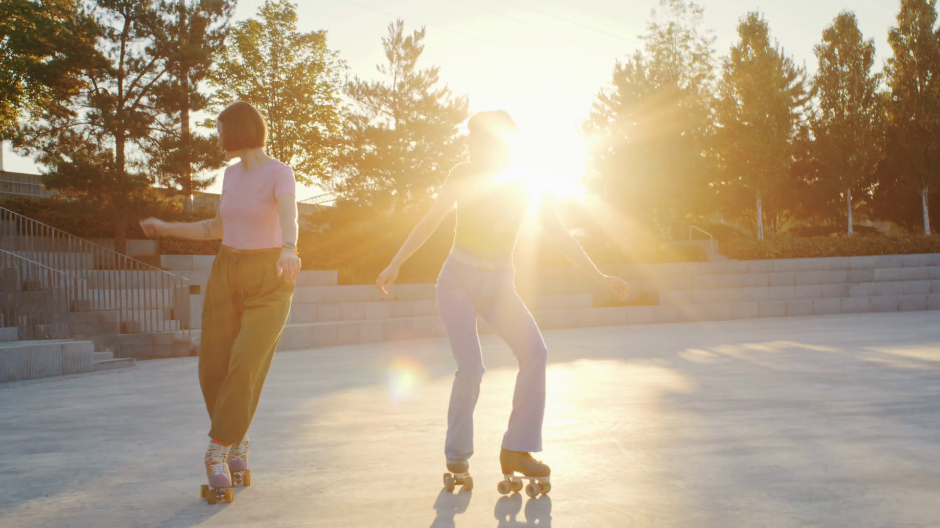 Women In Casual Clothes Dance On Quad Skates Stock Footage SBV ...