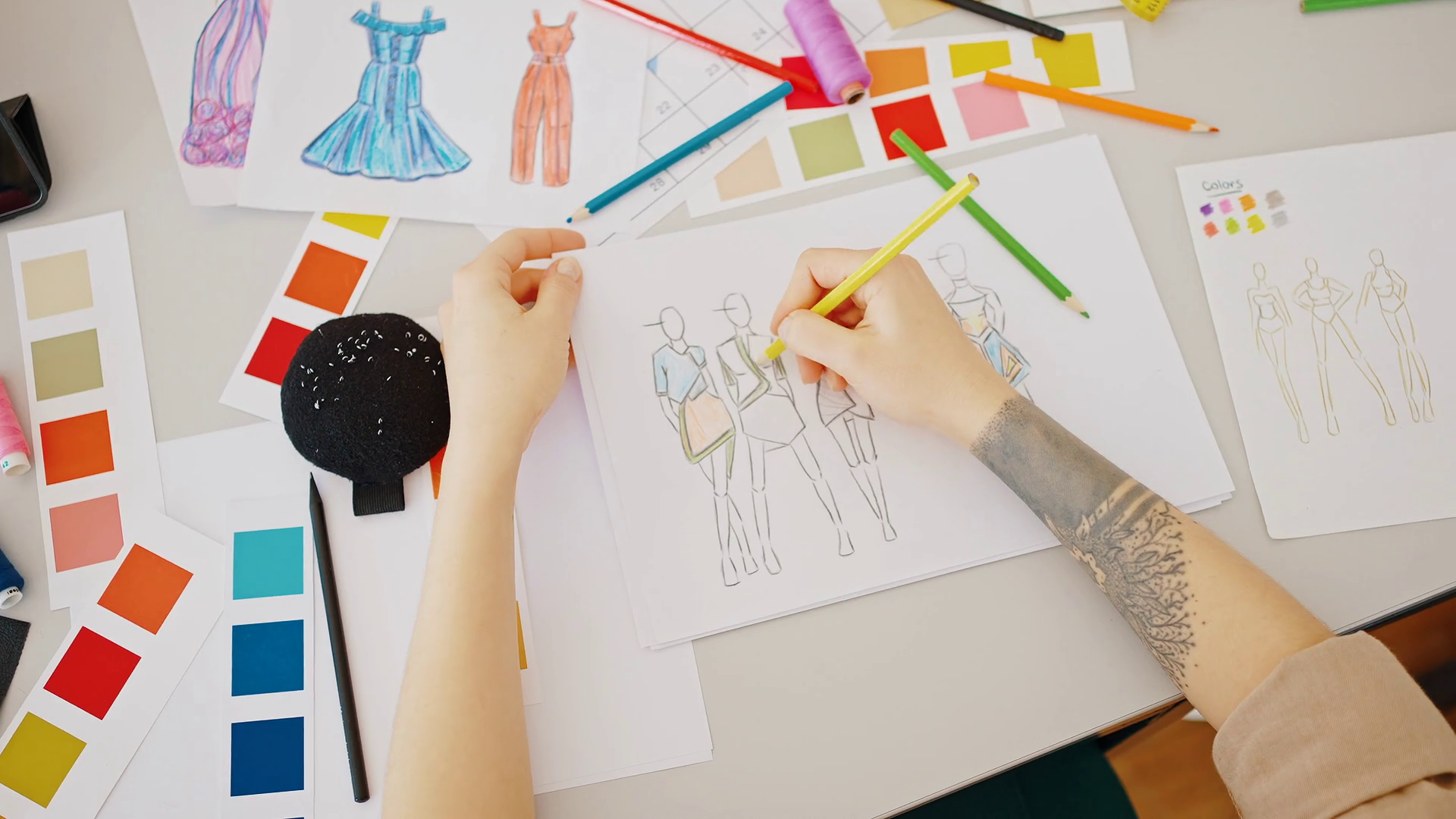 Fashion Designer Coloring New Clothes Stock Footage SBV-346782944 ...