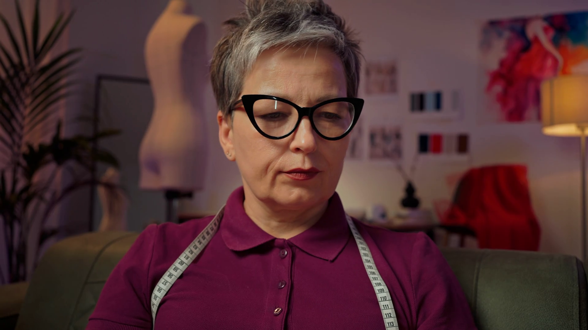 Senior Lady Fashion Designer Looks At Stock Footage SBV-347761089 ...