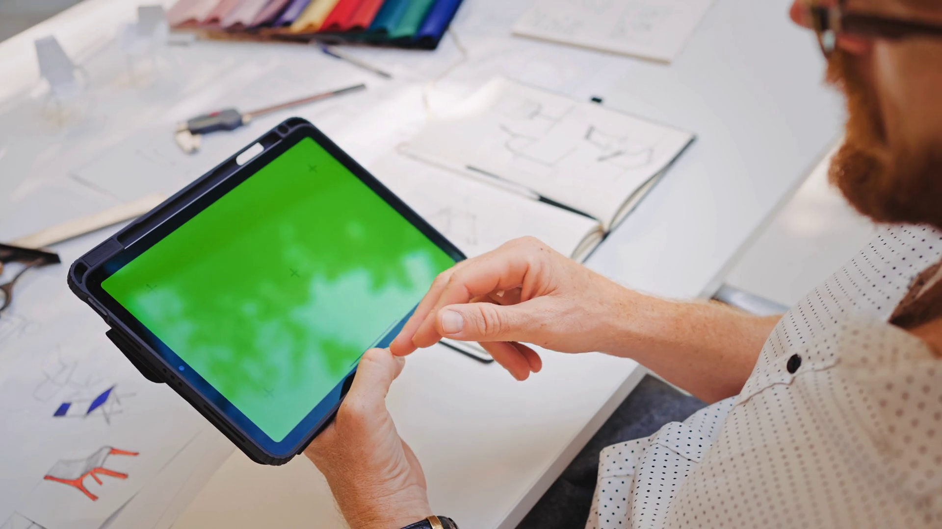 Male Artist Holding Tablet Scrolling On Stock Footage SBV-348427376 ...