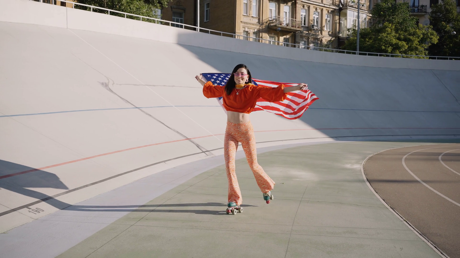 Cheerful Lady Carrying American Flag Roller Stock Footage SBV-348621794 ...