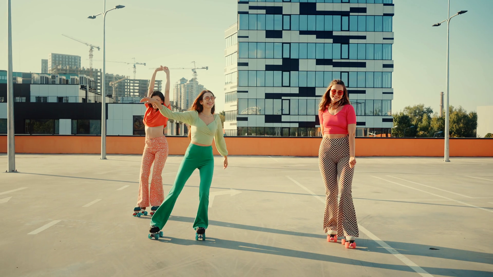 Female Friends Smiling Skating On Retro Quad Stock Footage SBV ...