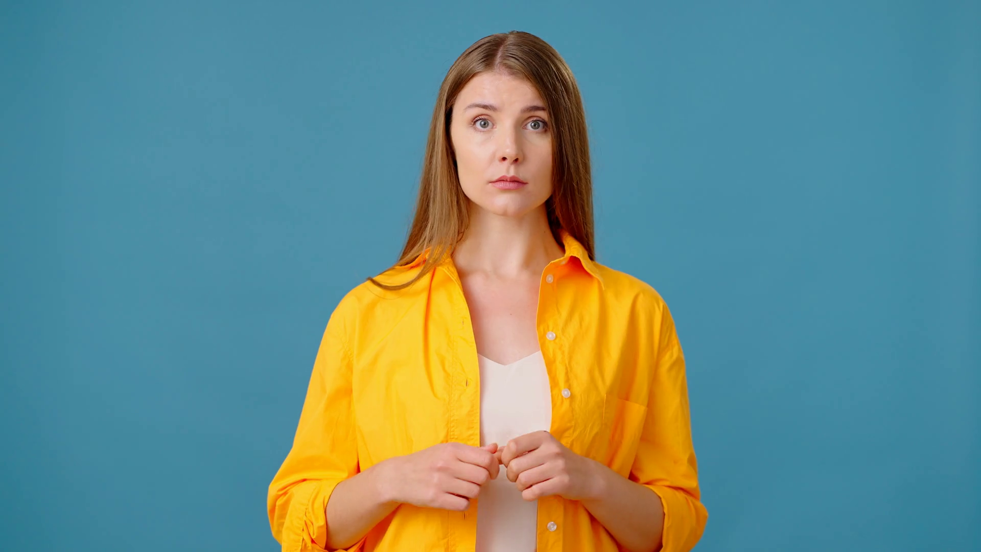 Bashful Woman Shrugs Shoulders Expressing Stock Footage SBV-348686970 ...
