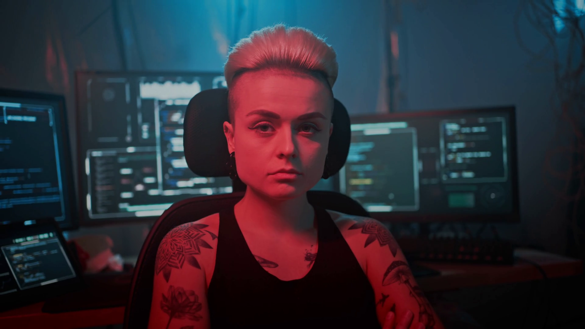 Woman Programmer Sits Against Active Stock Footage SBV-348833161 ...