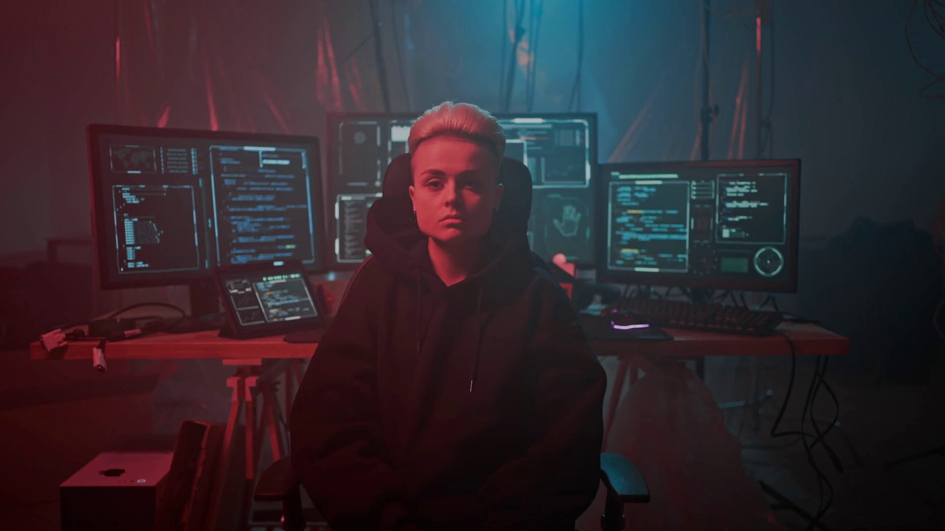 Hiding Woman Hacker Puts On Hood Against Stock Footage SBV-348833170 ...