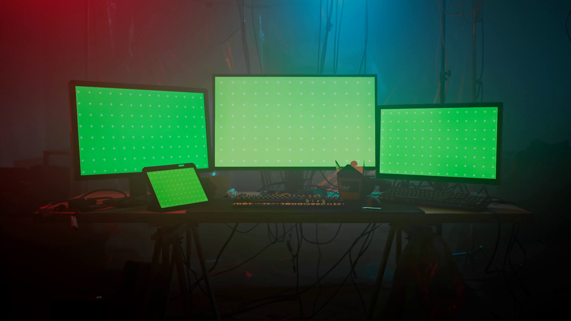 Monitors With Chromakey On Hacker Desk In Stock Footage SBV-348833188 ...