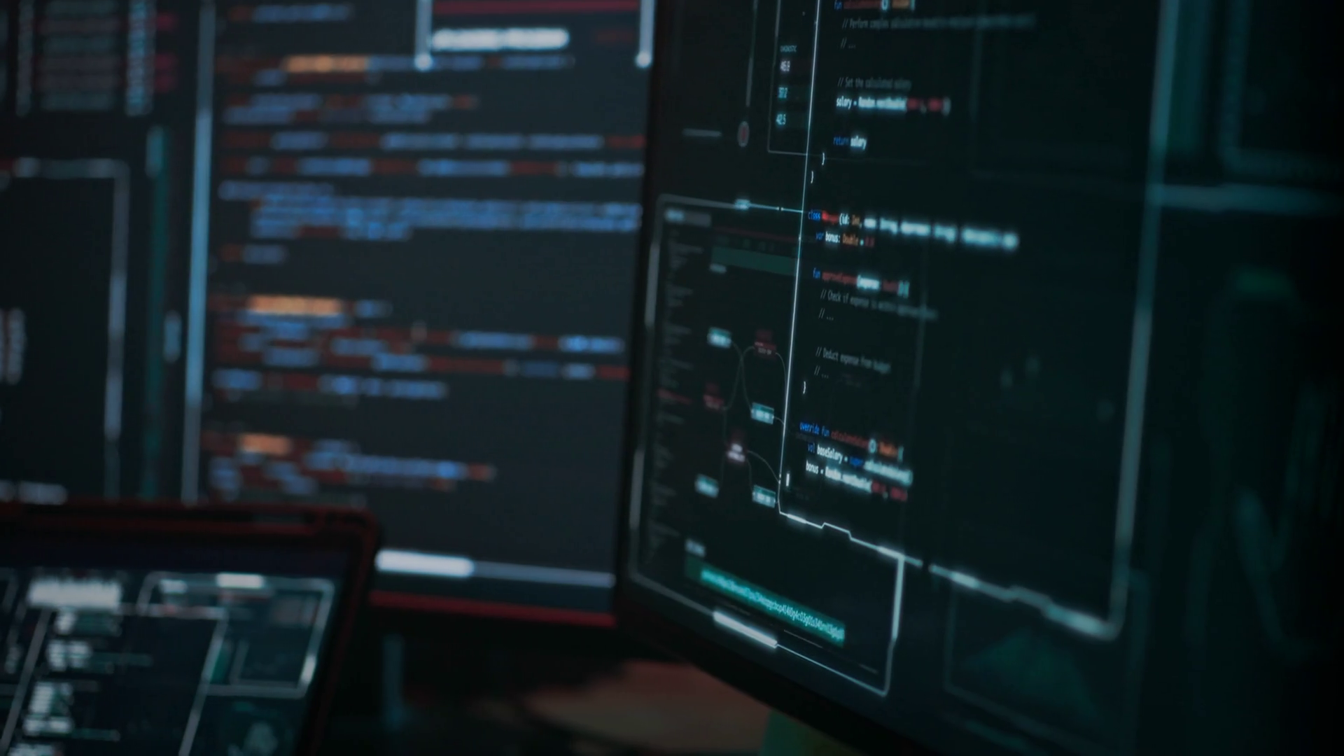 Dark Monitors Running Program Encoding Stock Footage SBV-348833233 ...