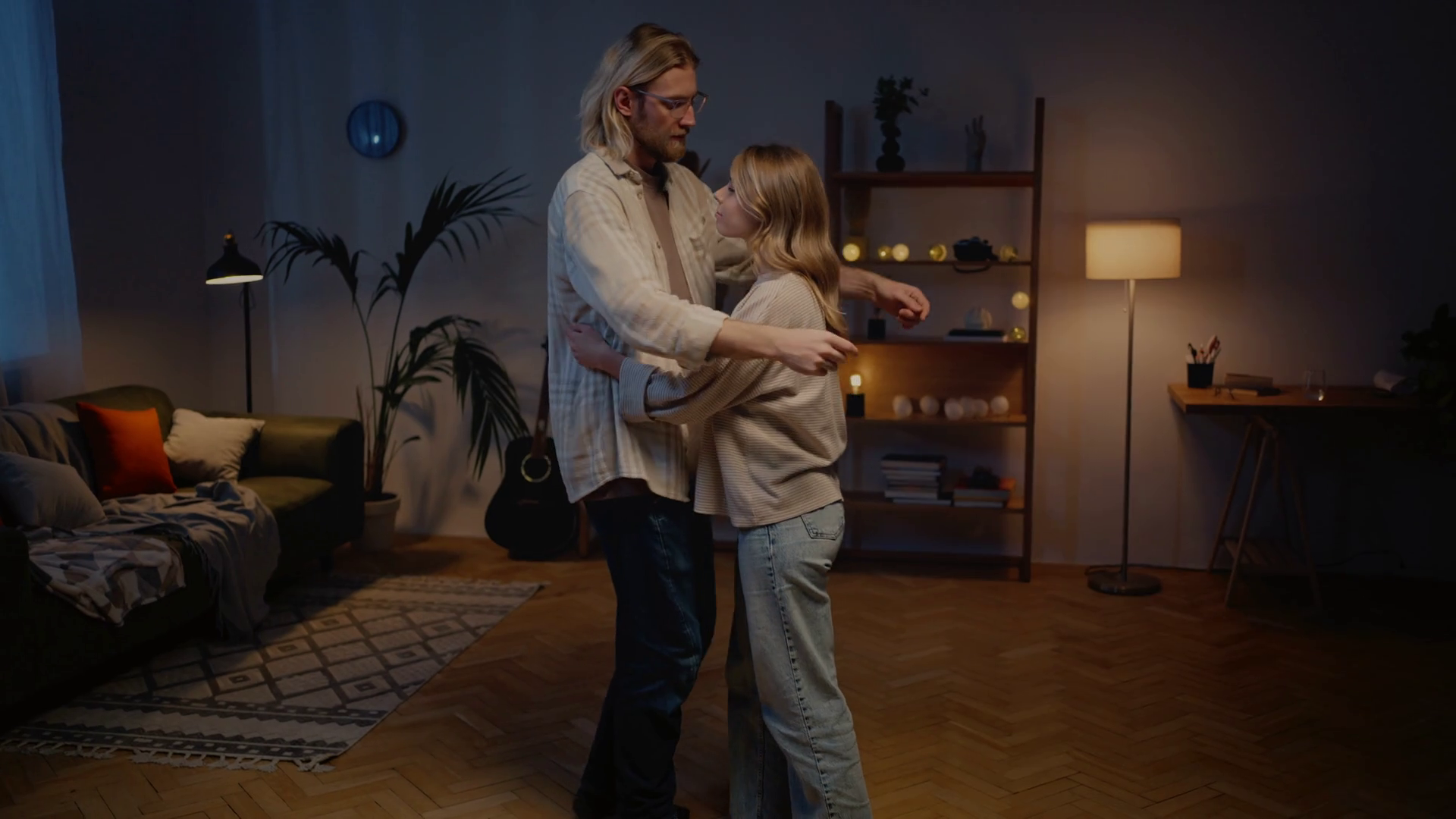 Romantic Couple Standing In Room Cuddling To Stock Footage SBV ...