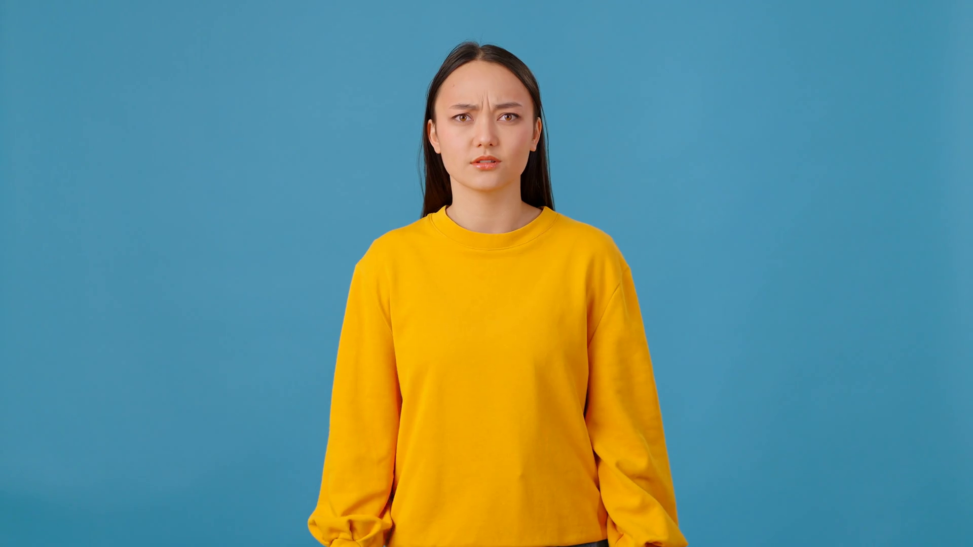 Happy Woman Screaming Jumping Over Blue Stock Footage SBV-348766705 ...