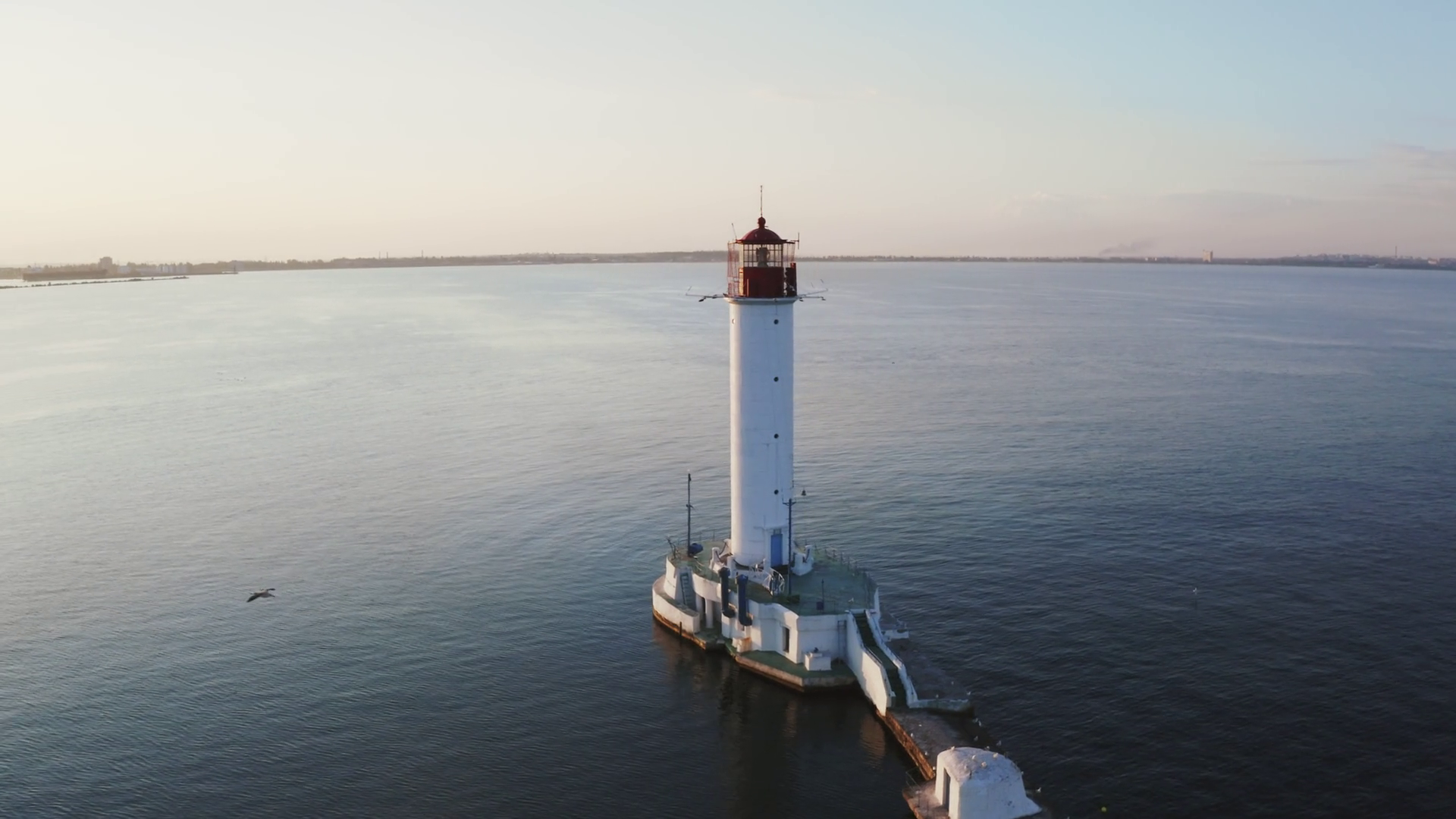 Aerial Shot Of White Lighthouse Near Sea Stock Footage SBV-338258489 ...