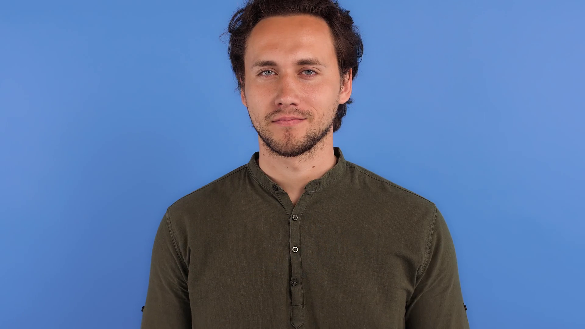 Bearded Fellow In Khaki Colored Shirt Is Stock Footage SBV-338480596 ...