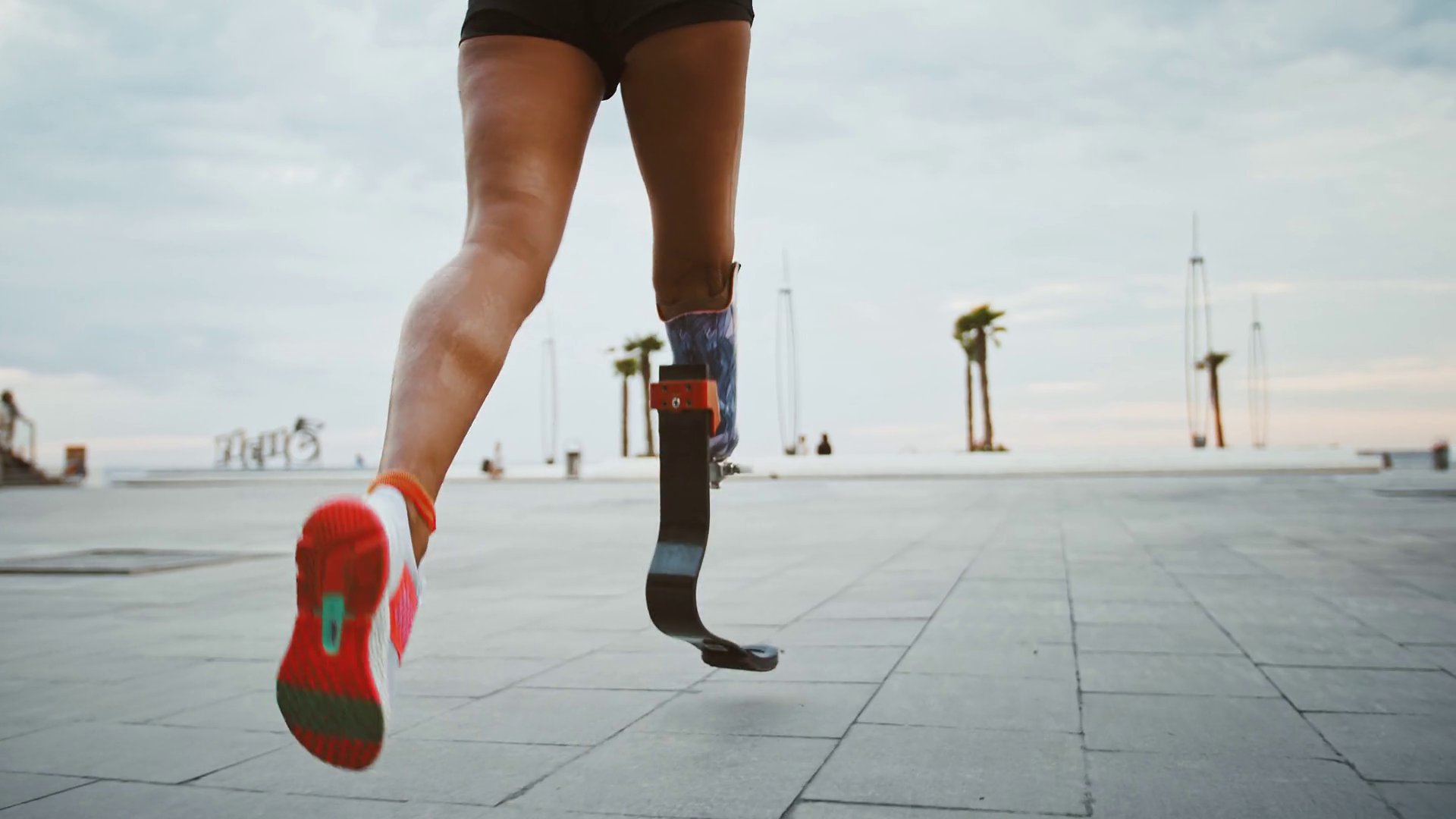 Close up view on running disabled woman with prosthesis Stock Video ...