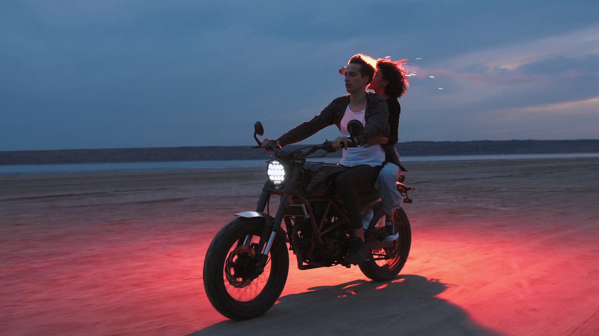 Couple Riding Vintage Motorcycle With Signal Stock Footage SBV ...