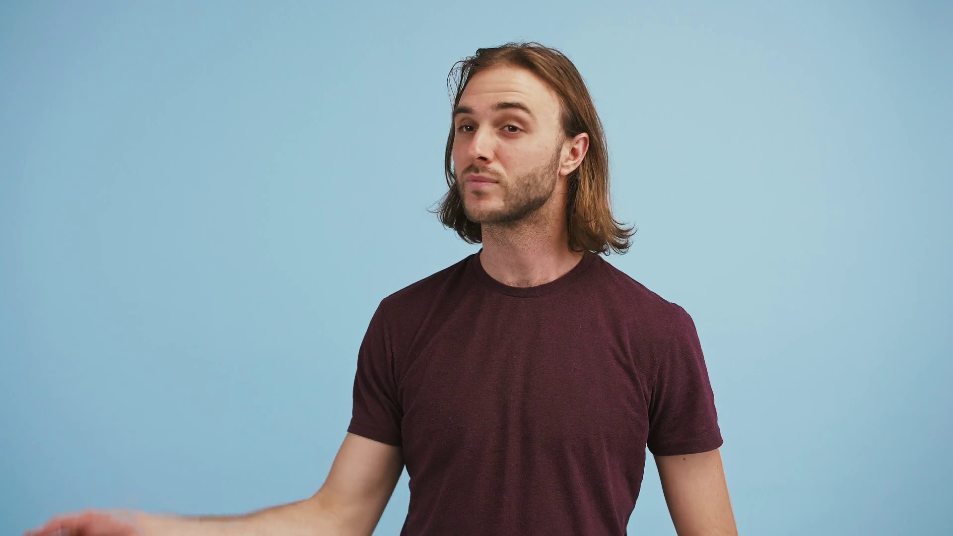 Young Guy In Brown T-shirt Is Showing Stock Footage SBV-338964053 ...