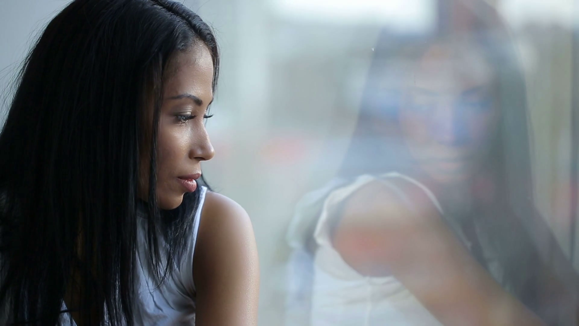 Thoughtful Woman Gazing Out Window Stock Footage SBV-305069895 ...