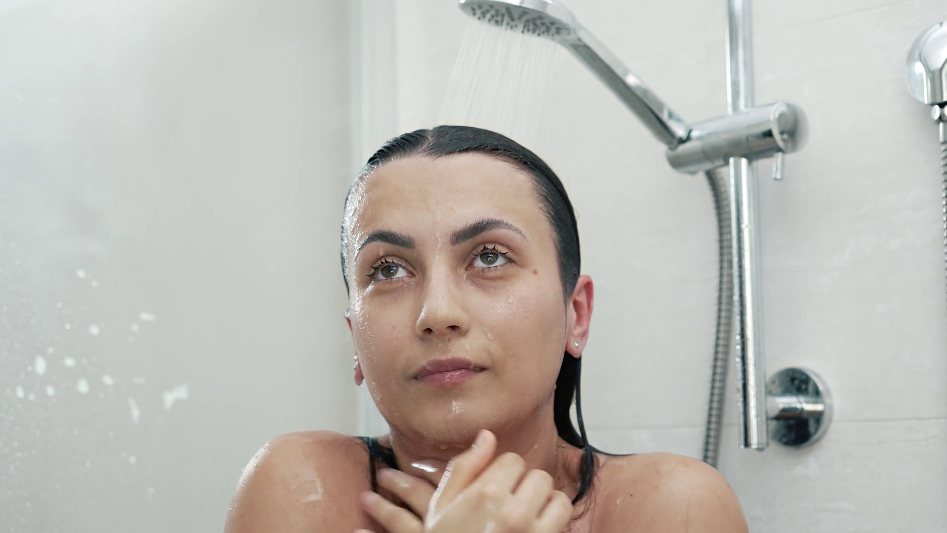 Woman Shivering Washing Under Cold Water Stock Footage SBV-347223148 ...