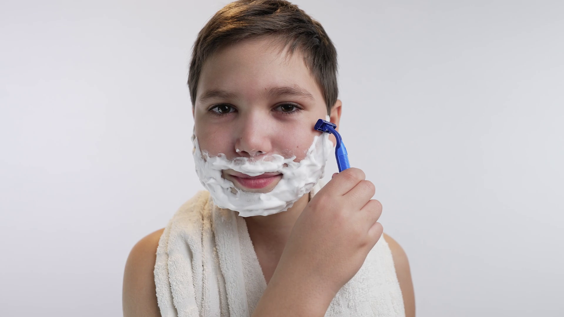 Little Boy Shaving On White Background Stock Footage SBV-347626173 ...