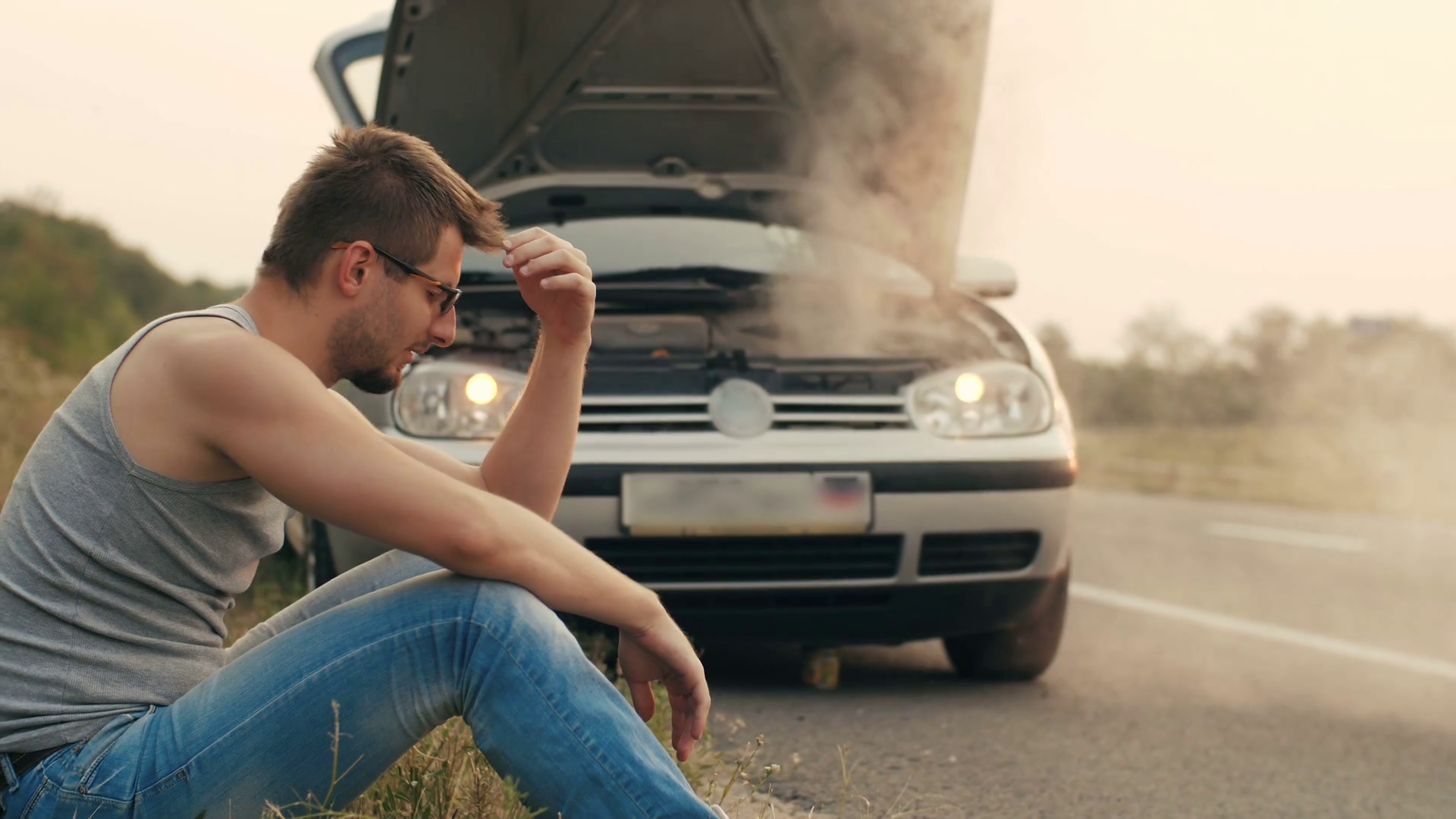 Car With Overheated Engine Sad Man Stock Footage SBV-316954944 ...