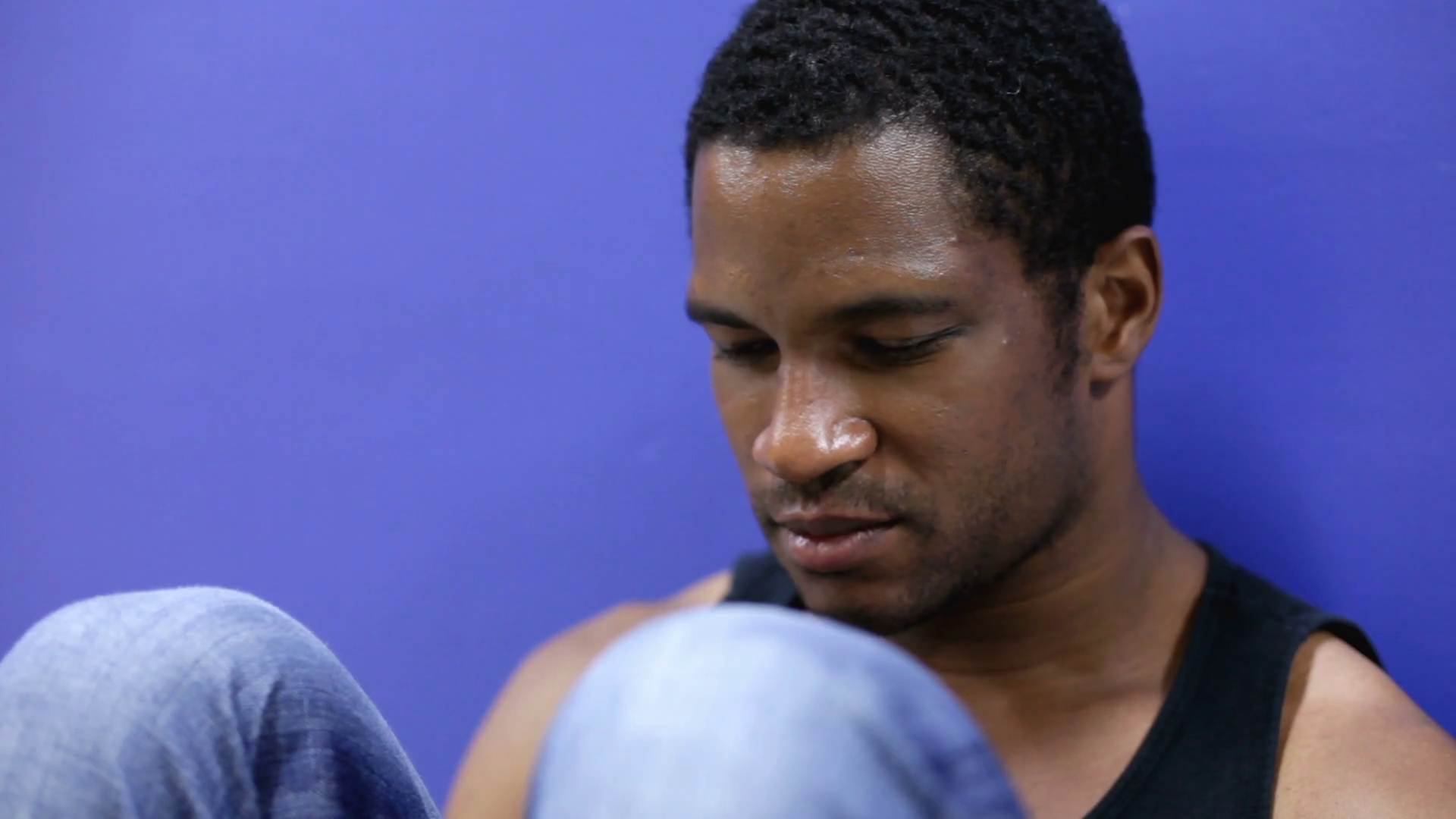 Depressed Man Sitting In Front Of Blue Stock Footage SBV-301089337 ...