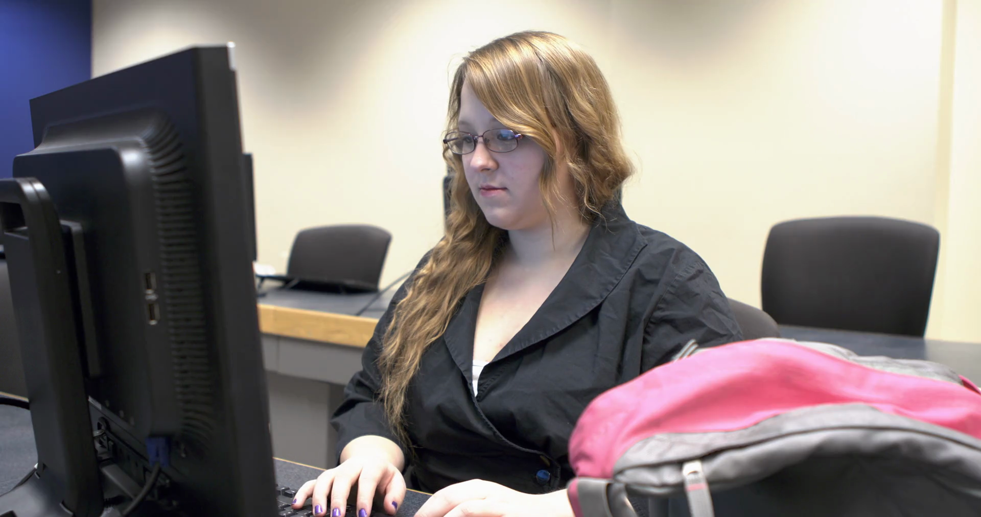 Girl Typing At Desktop Computer In High Stock Footage SBV-305172848 ...